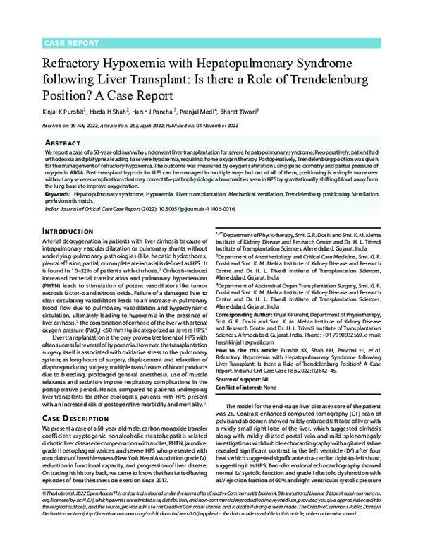 (PDF) Refractory Hypoxemia with Hepatopulmonary Syndrome following ...