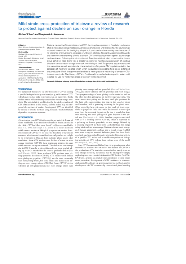 (PDF) Mild strain cross protection of tristeza: a review of research to ...