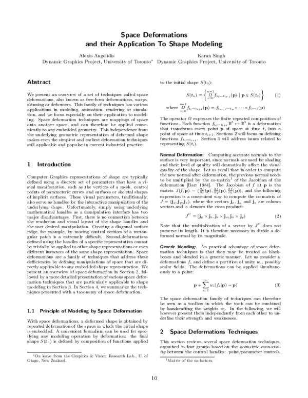 (PDF) Space deformations and their application to shape modeling