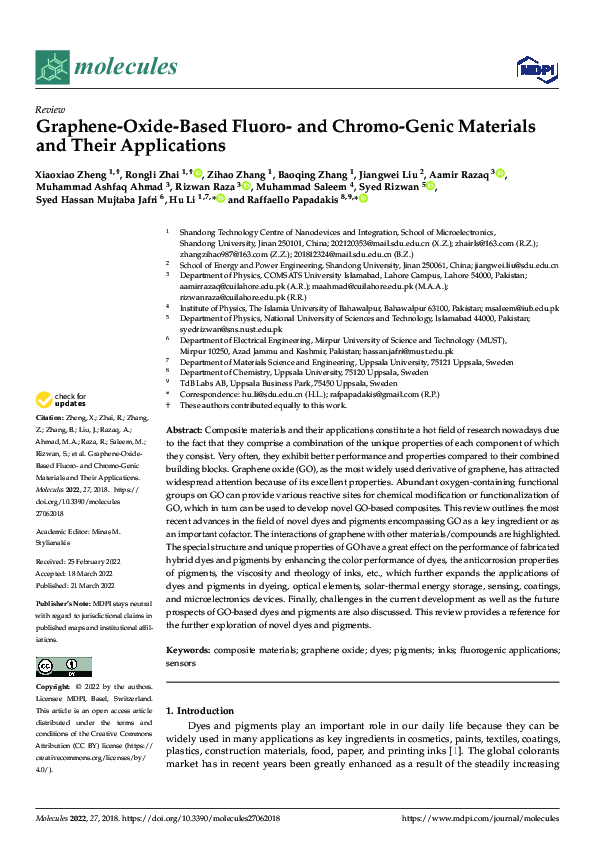 (PDF) Graphene-Oxide-Based Fluoro- and Chromo-Genic Materials and Their Applications