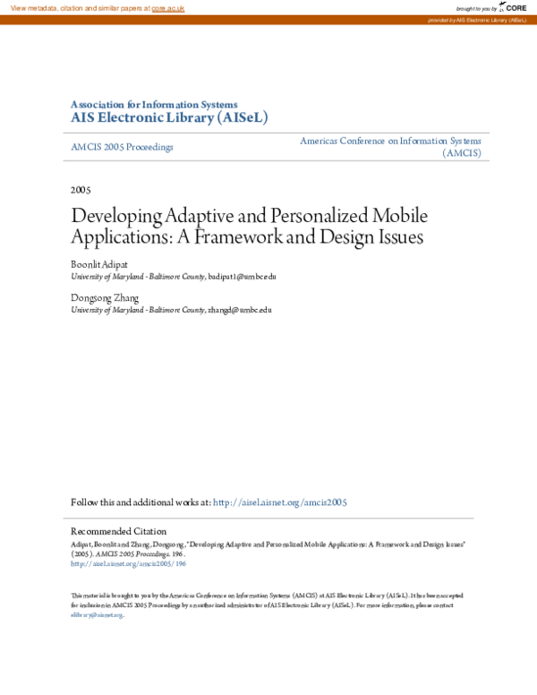 Pdf Developing Adaptive And Personalized Mobile Applications A Framework And Design Issues
