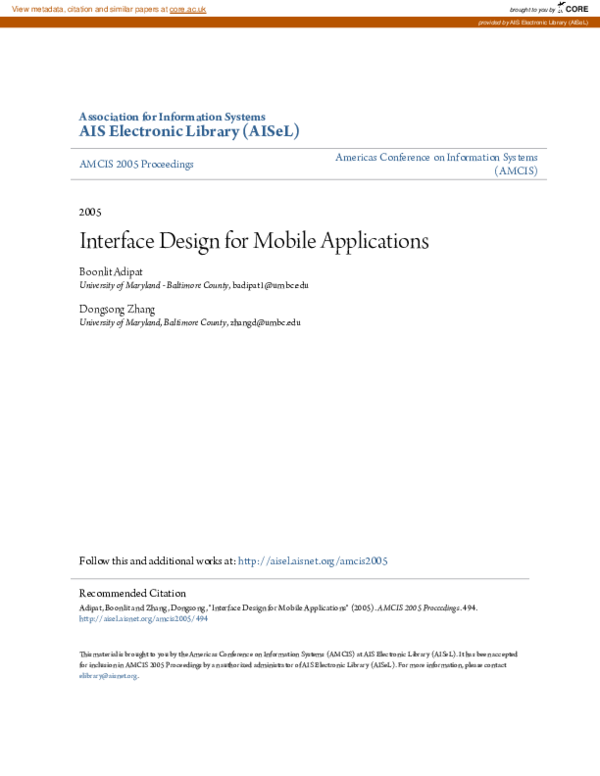 (PDF) Interface design for mobile applications
