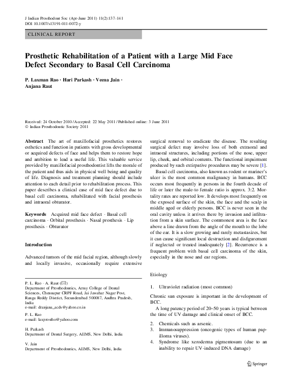 (PDF) Prosthetic Rehabilitation of a Patient with a Large Mid Face ...