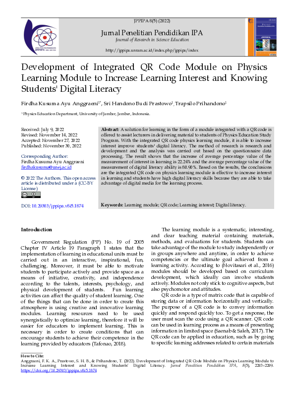(PDF) Development of Integrated QR Code Module on Physics Learning ...