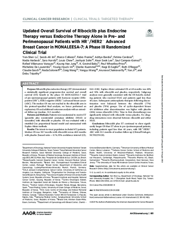 (PDF) Updated Overall Survival of Ribociclib plus Endocrine Therapy ...