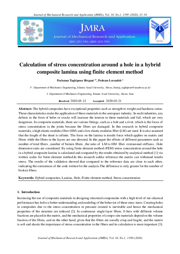 (PDF) Calculation of stress concentration around a hole in a hybrid composite lamina using ...