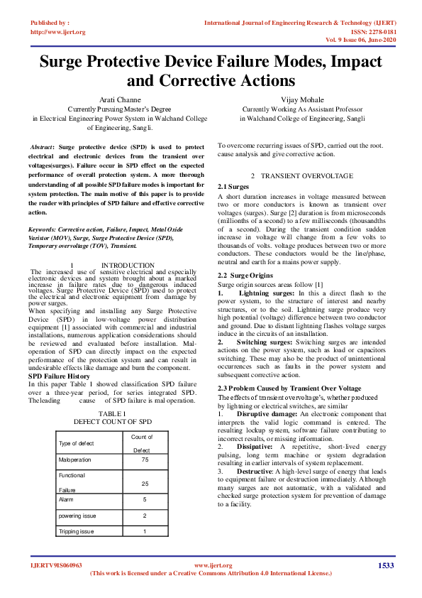 (PDF) Surge Protective Device Failure Modes, Impact and Corrective Actions