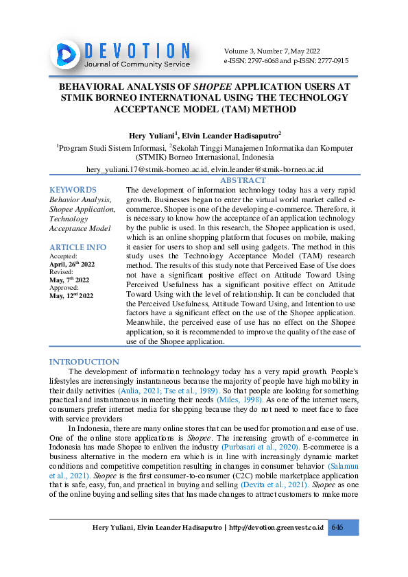 (PDF) Behavioral Analysis of Shopee Application Users at Stmik Borneo International using the ...