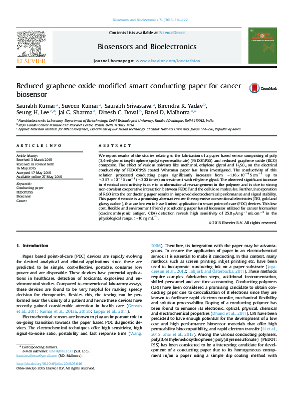 (PDF) Reduced graphene oxide modified smart conducting paper for cancer ...