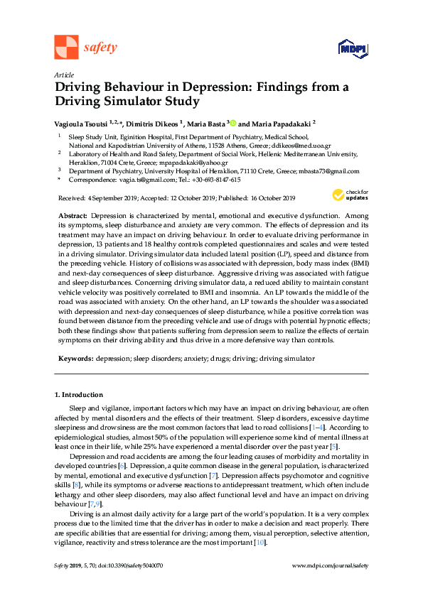 (PDF) Driving Behaviour in Depression: Findings from a Driving ... (PDF) Driving Behaviour in Depression: Findings from a Driving ...