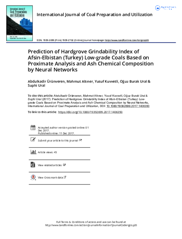 (PDF) Prediction of Hardgrove Grindability Index of Afsin-Elbistan (Turkey) Low-grade Coals ...