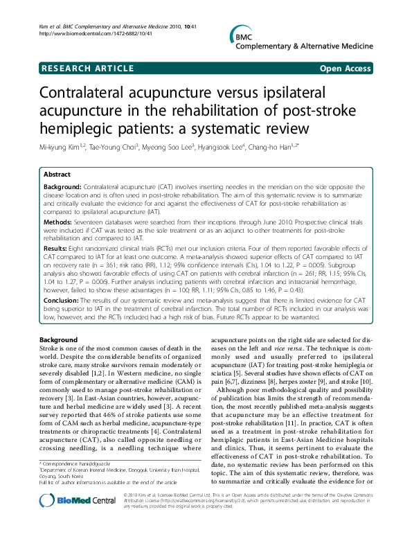 (PDF) Contralateral acupuncture versus ipsilateral acupuncture in the ...