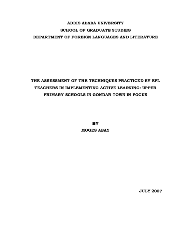 (PDF) The Assessment of the Techniques Practiced By EFL Teachers in Implementing Active Learning ...