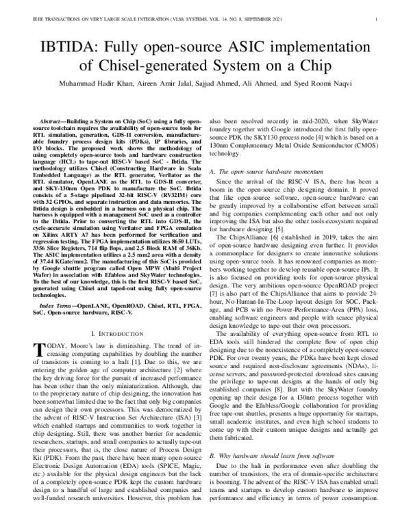 (PDF) IBTIDA: Fully open-source ASIC implementation of Chisel-generated ...