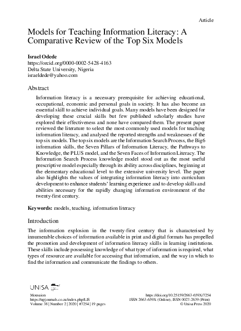 (PDF) Models for Teaching Information Literacy: A Comparative Review of ...