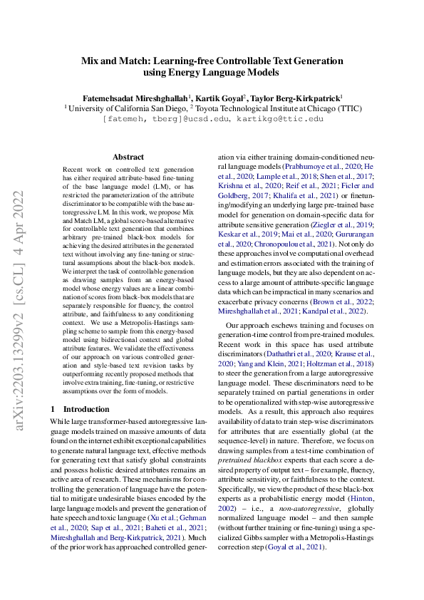 Pdf Mix And Match Learning Free Controllable Text Generationusing