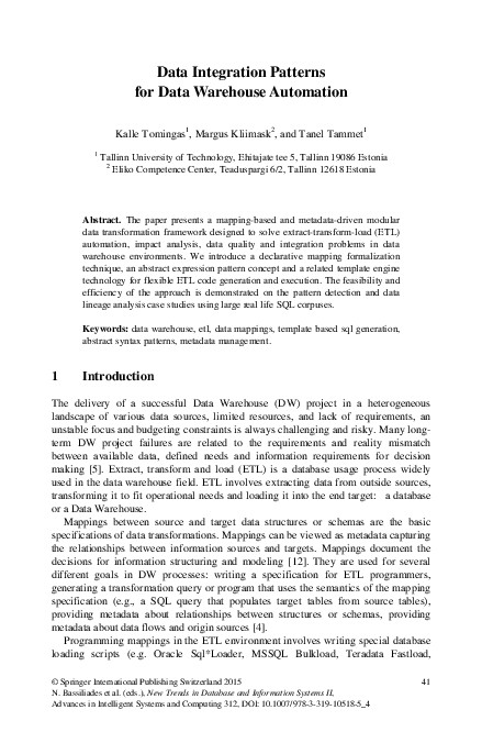 (PDF) Data Integration Patterns for Data Warehouse Automation