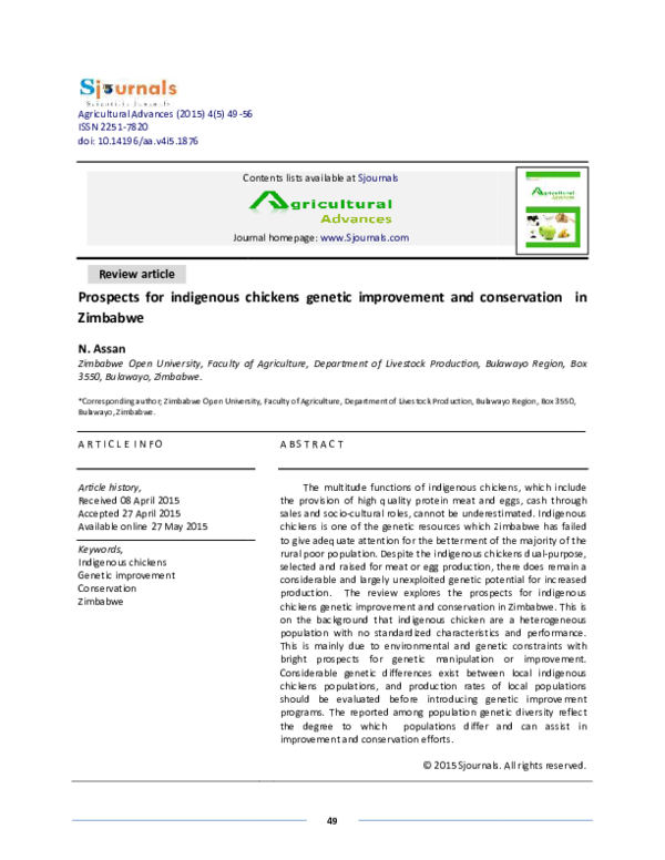 Pdf Prospects For Indigenous Chickens Genetic Improvement And