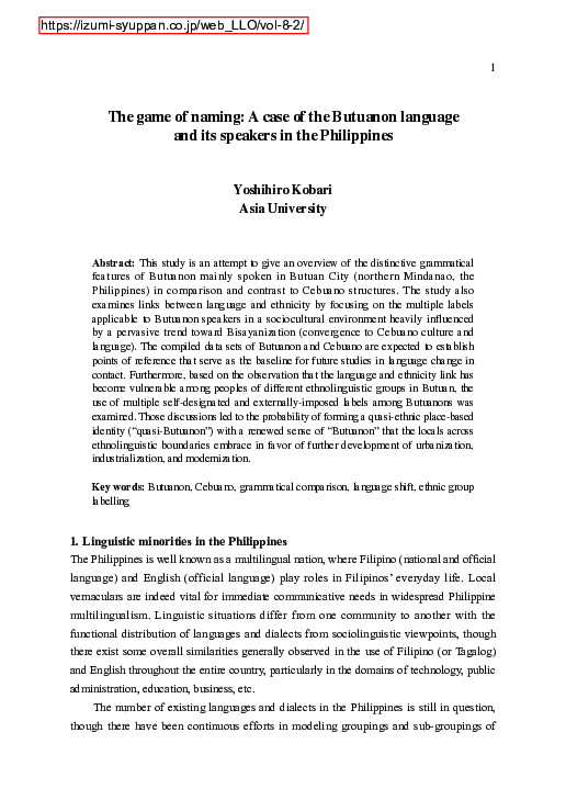 (PDF) The game of naming: A case of the Butuanon language and its ...