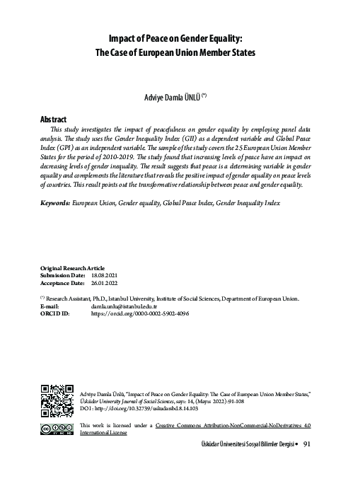 (PDF) Impact of Peace on Gender Equality: The Case of European Union ...