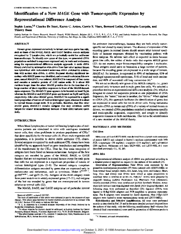 (PDF) Identification of a new MAGE gene with tumor-specific expression by representational ...
