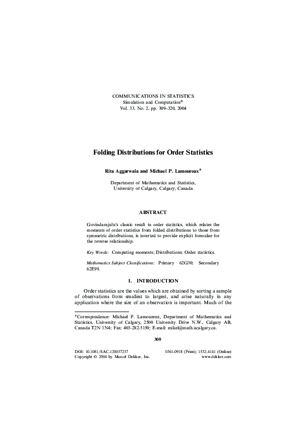 (PDF) Folding Distributions for Order Statistics