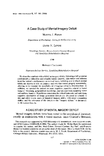 (PDF) A case study of mental imagery deficit