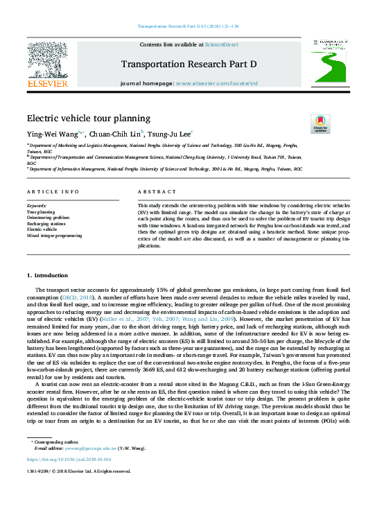 (PDF) Electric vehicle tour planning