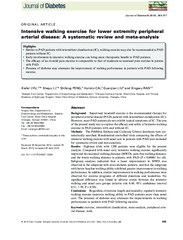 (PDF) Intensive Walking Exercise for Lower Extremity Peripheral ...