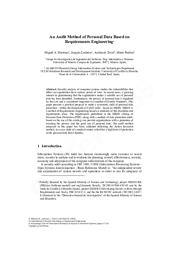 (PDF) An Audit Method of Personal Data Based on Requirements Engineering