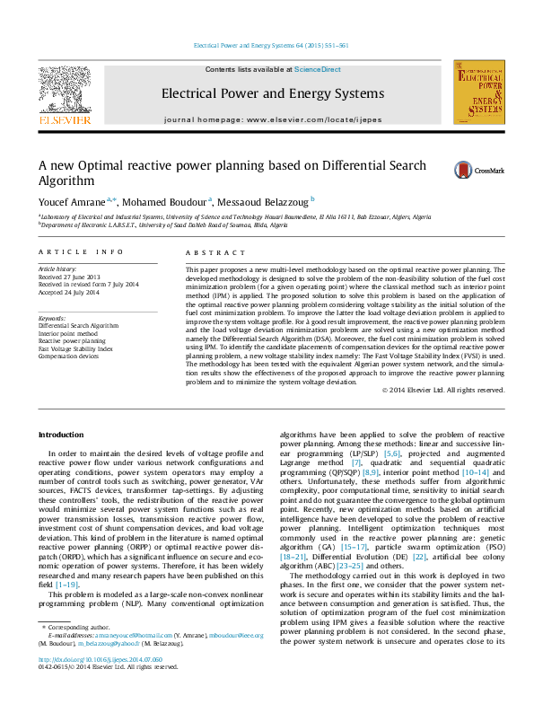 Pdf A New Optimal Reactive Power Planning Based On Differential Search Algorithm