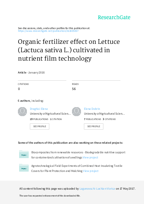 (PDF) Organic fertilizer effect on lettuce (Lactuca sativa L.) cultivated in nutrient film ...