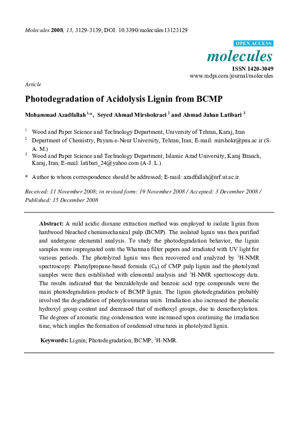 (PDF) Photodegradation of Acidolysis Lignin from BCMP