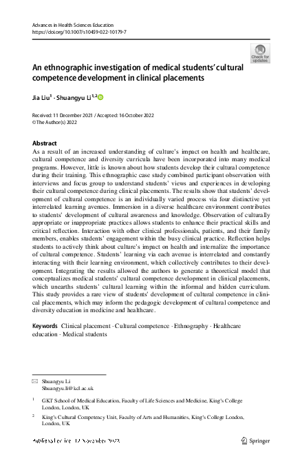 (PDF) An ethnographic investigation of medical students’ cultural ...
