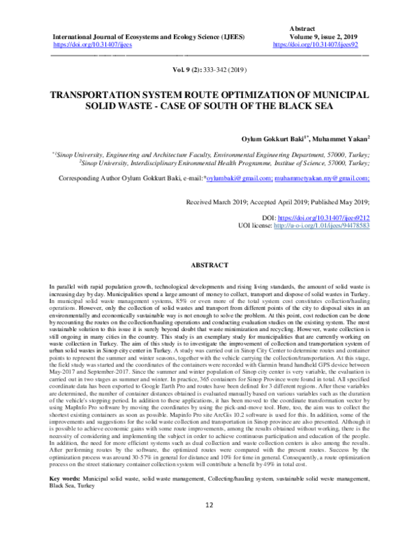 (PDF) Transportation System Route Optimization of Municipal Solid Waste ...