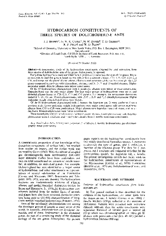 (PDF) Hydrocarbon constituents of three species of dolichoderine ants