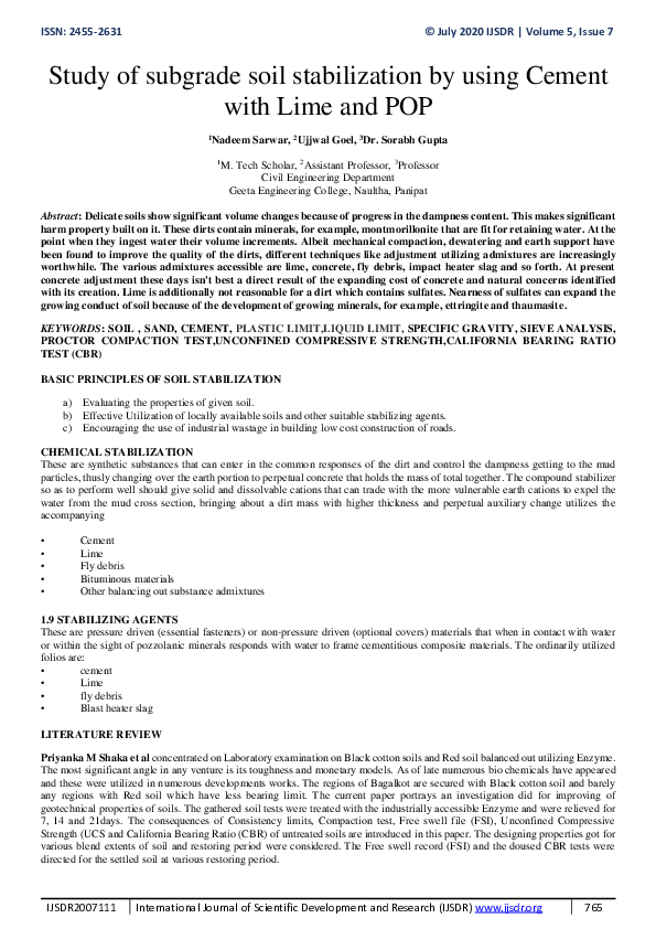 (PDF) Study of subgrade soil stabilization by using Cement with Lime and POP