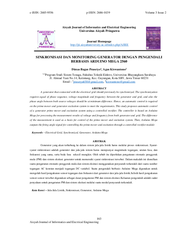 (PDF) Sinkronisasi Dan Monitoring Generator Dengan Pengendali Berbasis Arduino Mega 2560