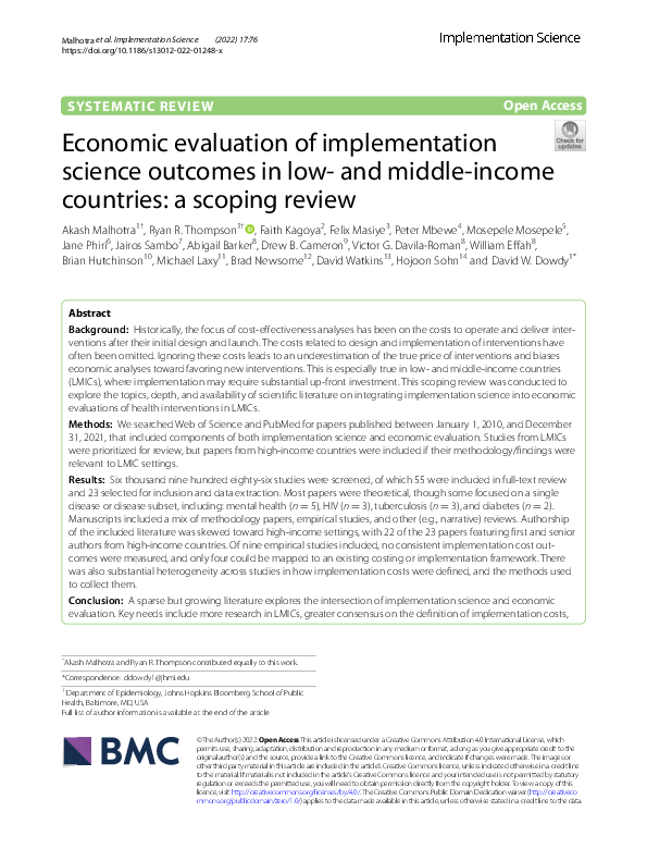 (PDF) Economic evaluation of implementation science outcomes in low ...