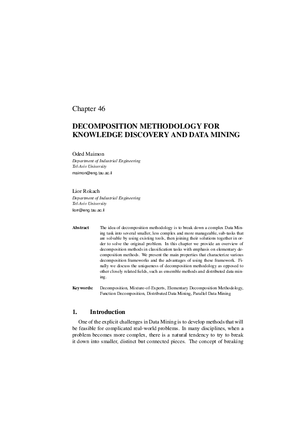 (PDF) Decomposition Methodology for Knowledge Discovery and Data Mining
