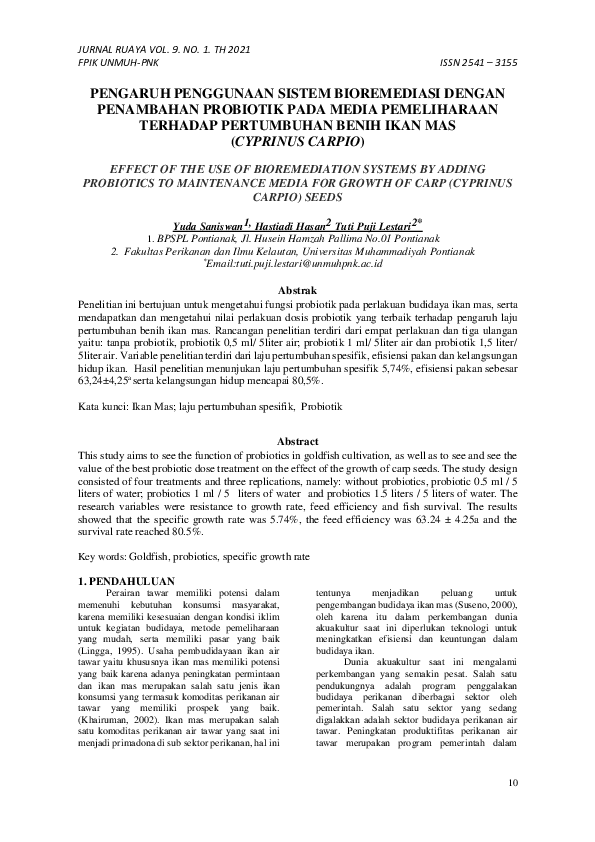 (PDF) Pengaruh Penggunaan Sistem Bioremediasi Dengan Penambahan Probiotik Pada Media ...
