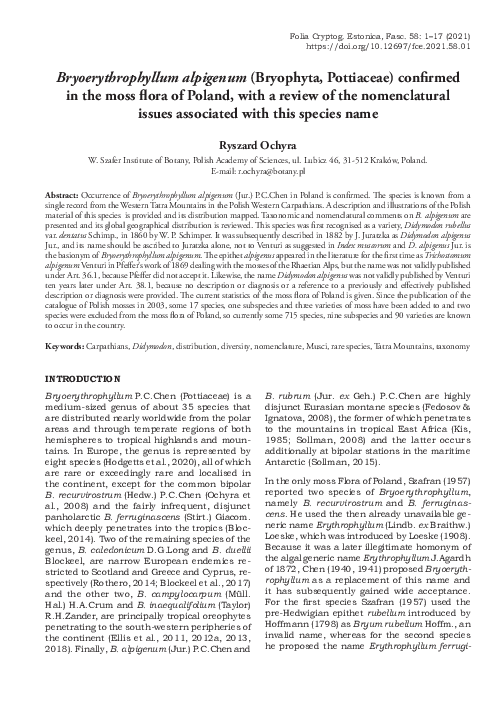 (PDF) Bryoerythrophyllum alpigenum (Bryophyta, Pottiaceae) confirmed in ...