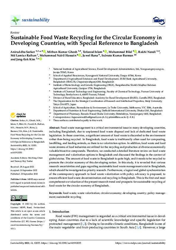 (PDF) Sustainable Food Waste Recycling for the Circular Economy in Developing Countries, with ...