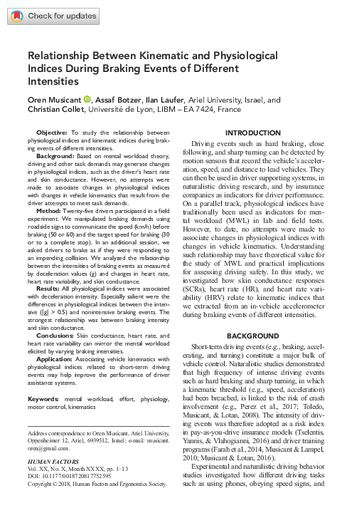 (PDF) Relationship Between Kinematic and Physiological Indices During ...