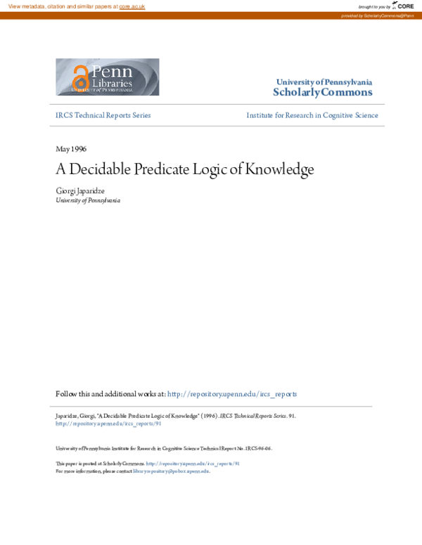 (PDF) A Decidable Predicate Logic of Knowledge | Giorgi Japaridze - Academia.edu