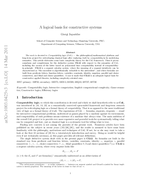 (PDF) A logical basis for constructive systems