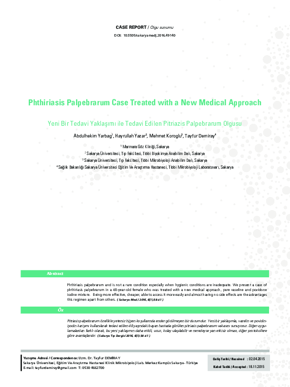 (PDF) Phthiriasis Palpebrarum Case Treated with a New Medical Approach