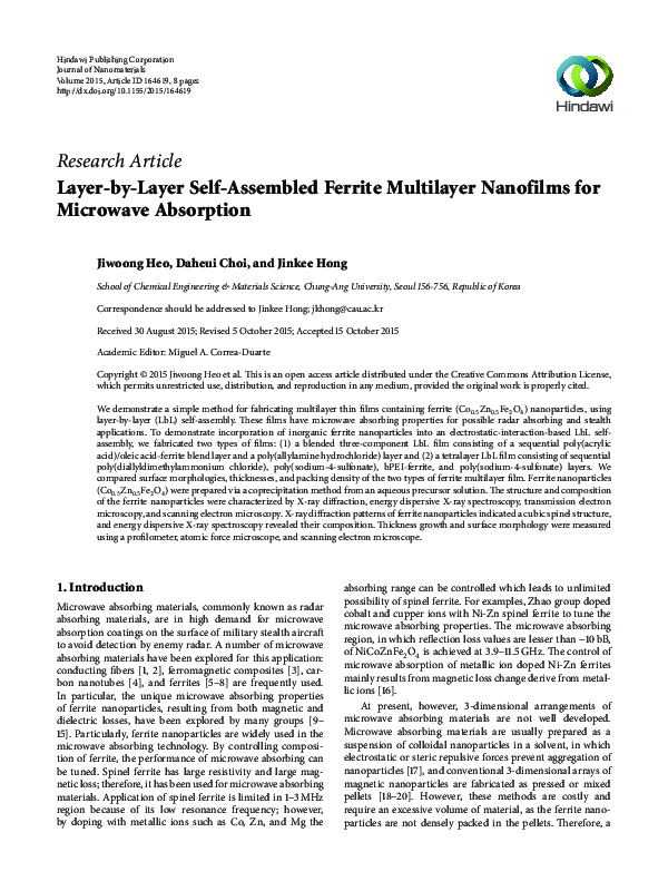 (PDF) Layer-by-Layer Self-Assembled Ferrite Multilayer Nanofilms for Microwave Absorption