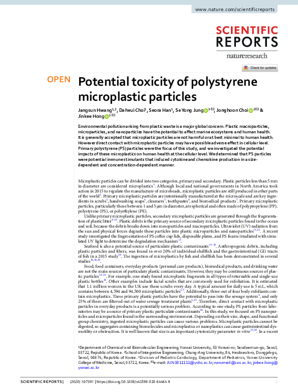 (PDF) Potential toxicity of polystyrene microplastic particles