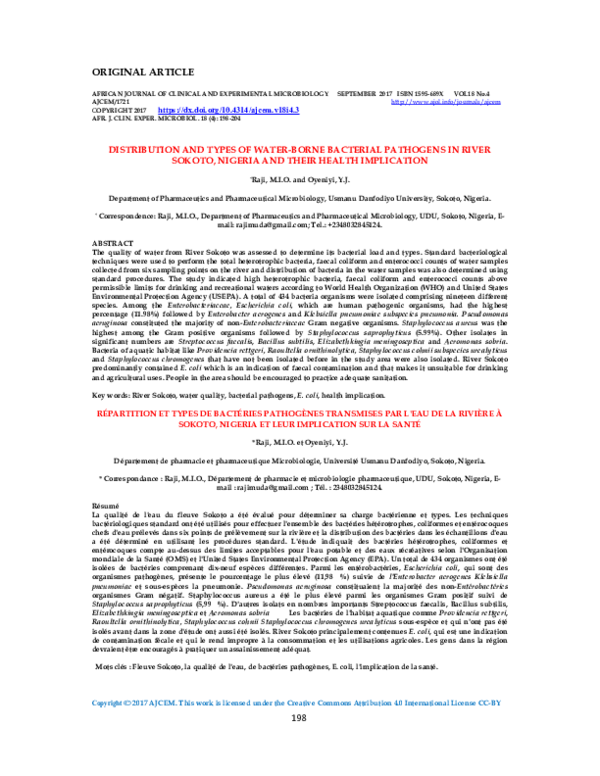 (PDF) Distribution and types of water-borne bacterial pathogens in ...